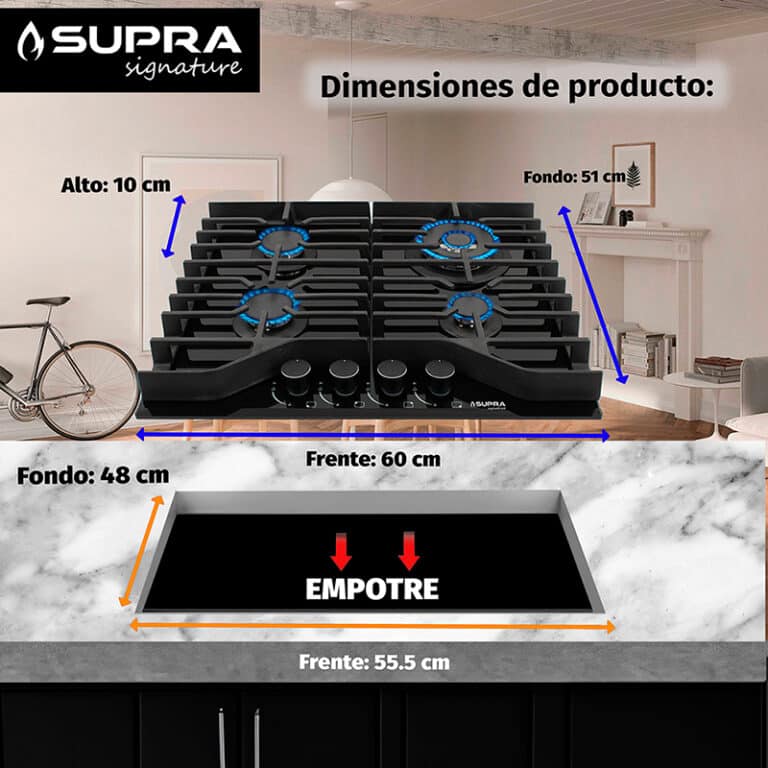 Parrilla de gas FRAGOLA 60 empotrable de 4 quemadores de cristal ...