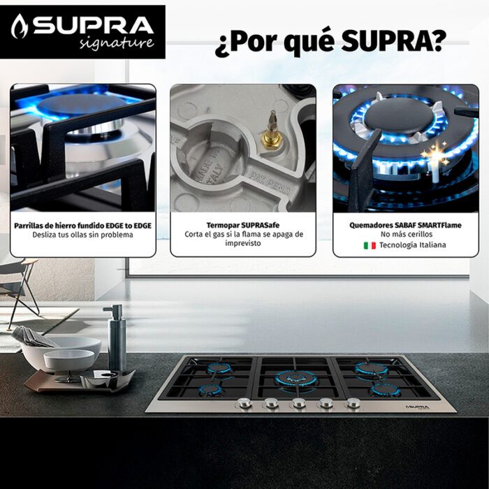 Parrilla de gas SPORTIVA 87 empotrable de 5 quemadores de acero SUPRA ...