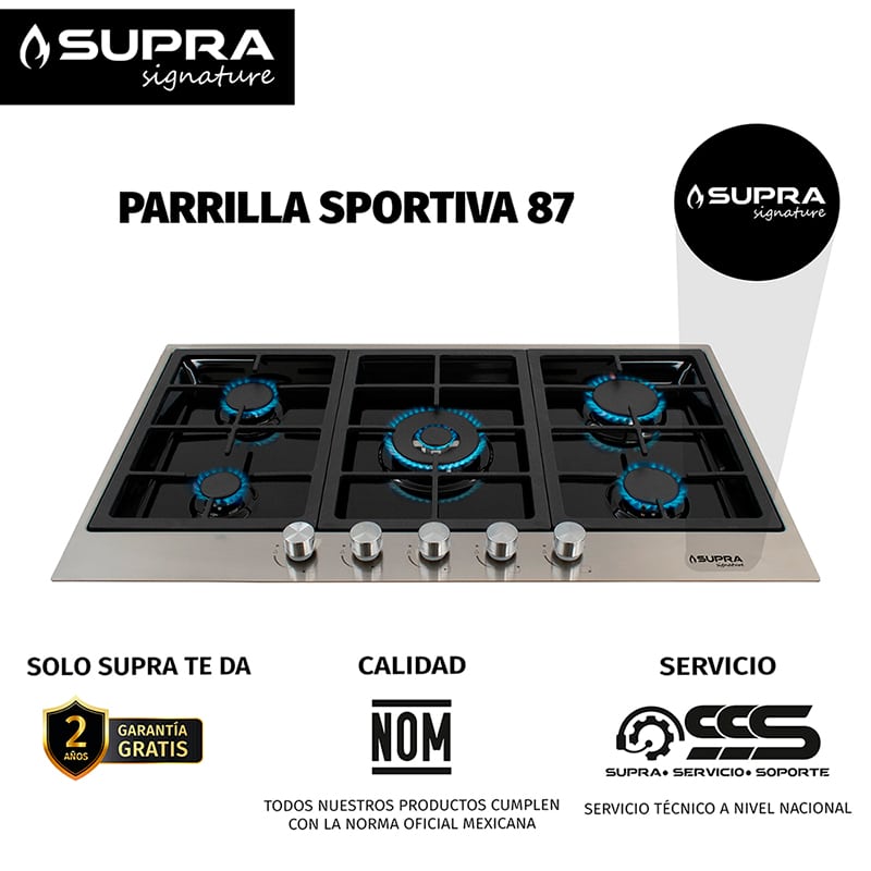 Parrilla de gas SPORTIVA 87 empotrable de 5 quemadores de acero SUPRA ...