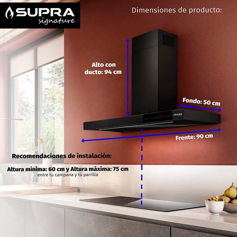 Campana extractora ALENIA 90 de pared, con panel de cristal color negro ...