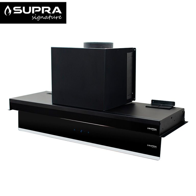 Campana extractora DARKFALL 90 de empotre, con panel de cristal color negro. SUPRA SIGNATURE