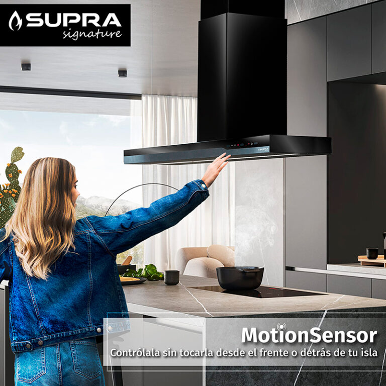 Campana de isla MONTEBELLO 120 con panel de cristal color negro. SUPRA ...