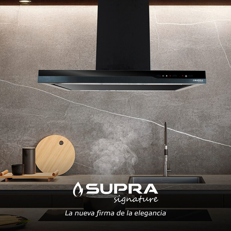 Campana de isla MONTEBELLO 90 con panel de cristal color negro. SUPRA ...