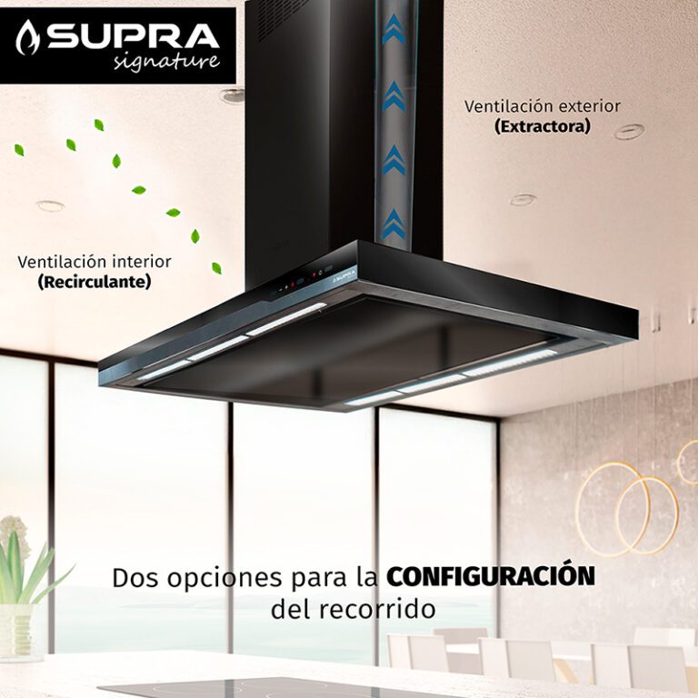Campana de isla MONTEBELLO 90 con panel de cristal color negro. SUPRA ...
