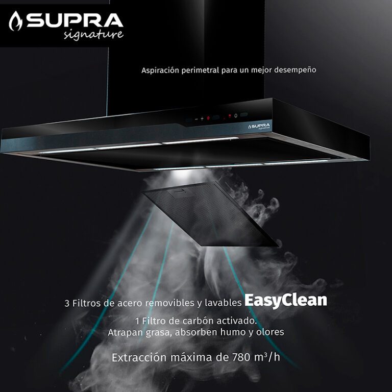 Campana de isla MONTEBELLO 90 con panel de cristal color negro. SUPRA ...