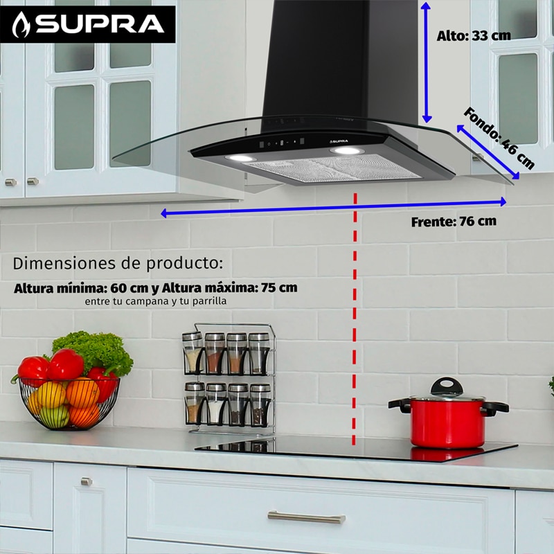 Campana extractora ELEGANCE-76 decorativa de pared acero color negro ...