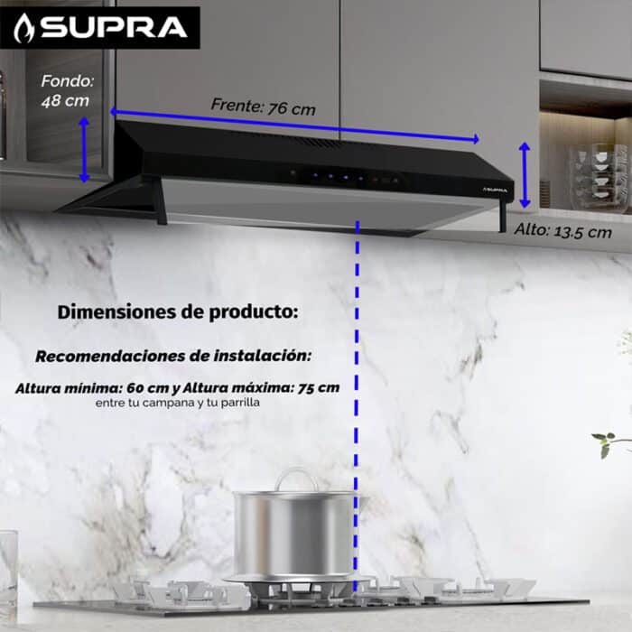 Campana extractora NINA-76 empotrable slim de acero color negro con ...